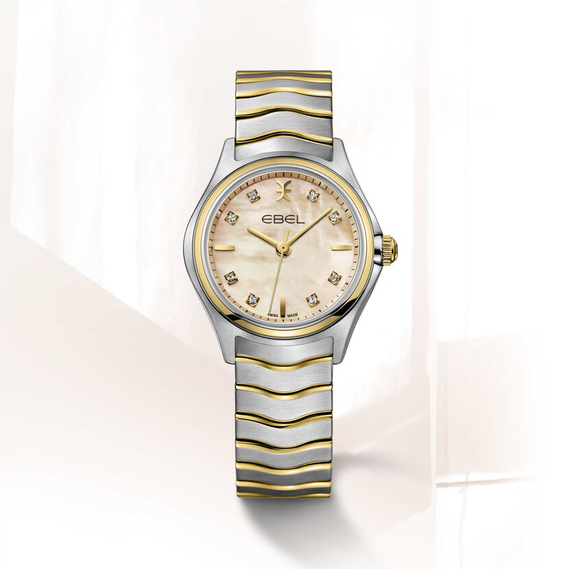 EBEL | Women's EBEL Wave watch, stainless steel and 18K yellow gold